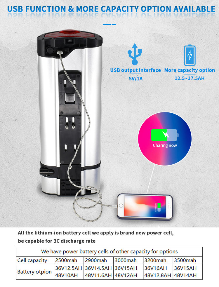 48 Volt 8.8Ah 12Ah 15ah 27ah Electric City Bike Rear Rack Lithium Ion ...